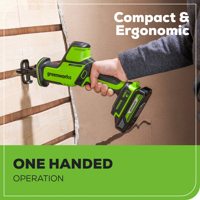 24V 1" One-Handed Compact Reciprocating Saw (Tool Only） | Greenworks Tools