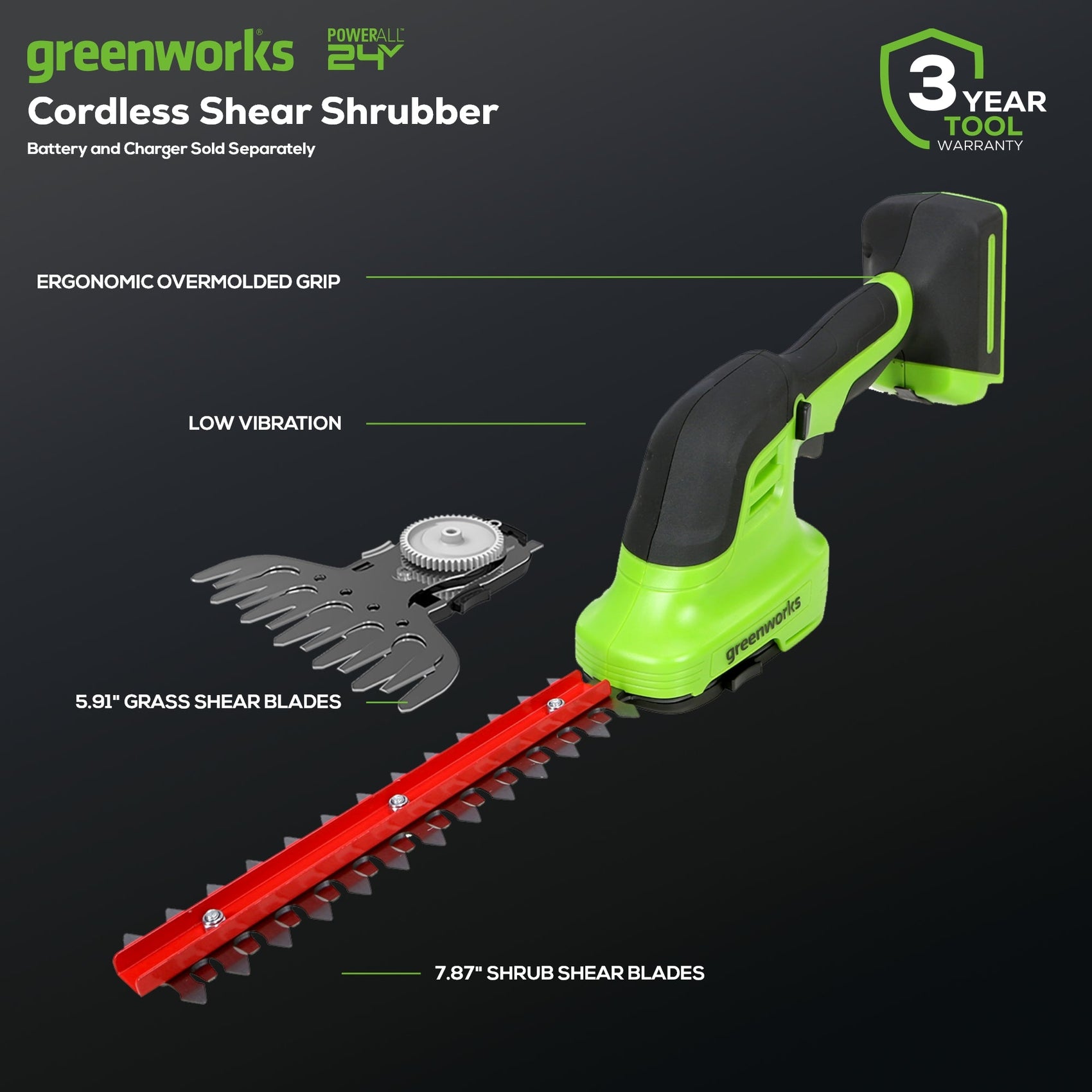 24V Shear Shrubber (Tool Only) | Greenworks Tools
