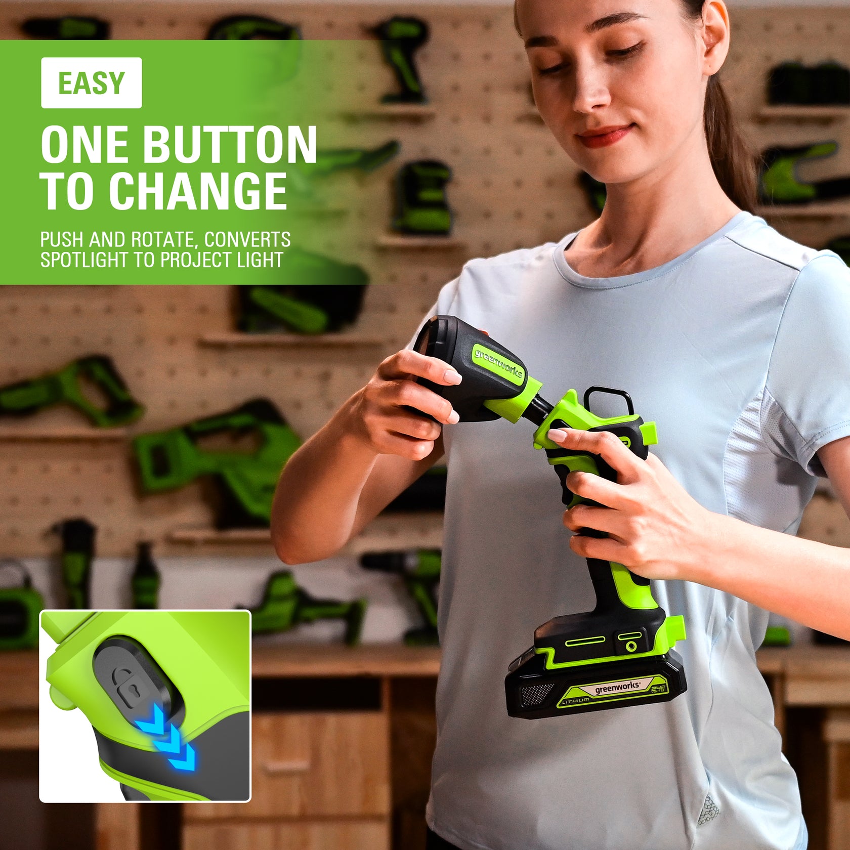 24V Cordless Battery 2-in-1 Work Light w/ 2.0Ah Battery & Charger