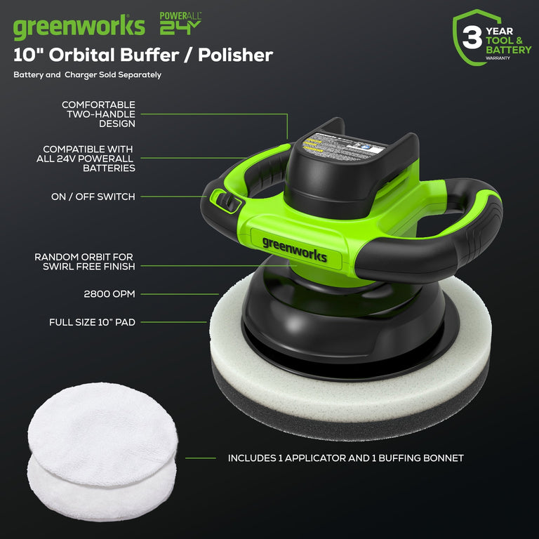 24V 10" Cordless Battery Buffer & Polisher (Tool Only) | Greenworks Tools