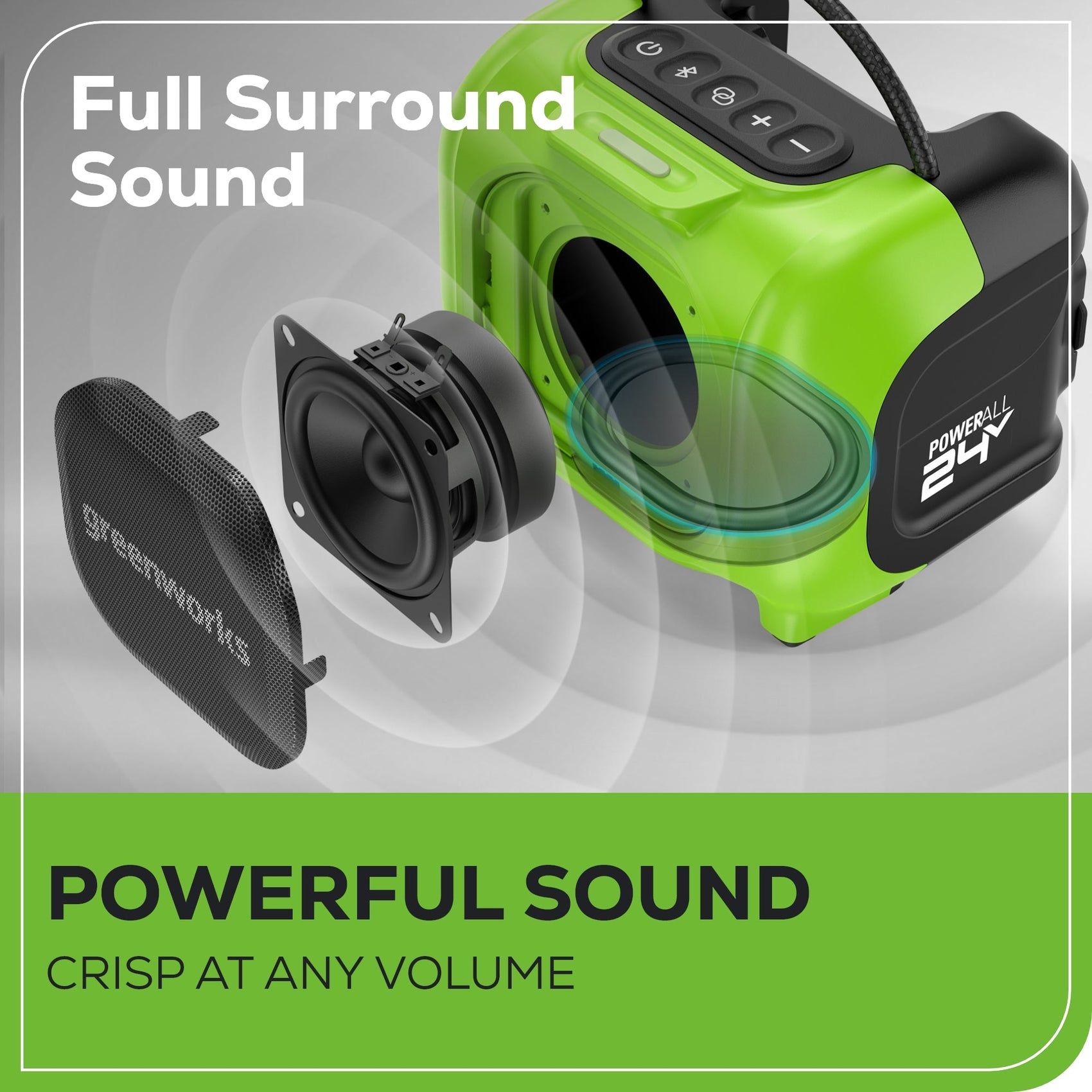 24V Cordless Battery Mini Bluetooth Speaker W/ 2.0Ah Battery & Charger ...