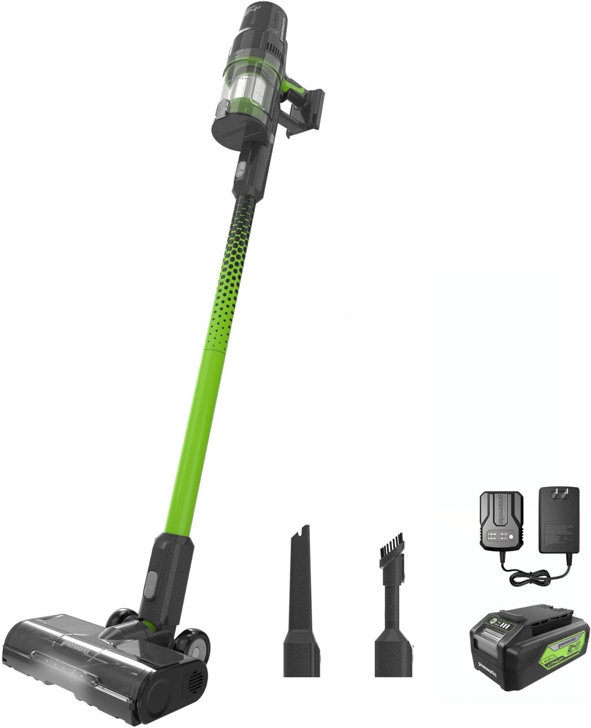 24V Green Stick Vacuum w/ 4.0Ah Battery & Compact Charger | Greenworks ...