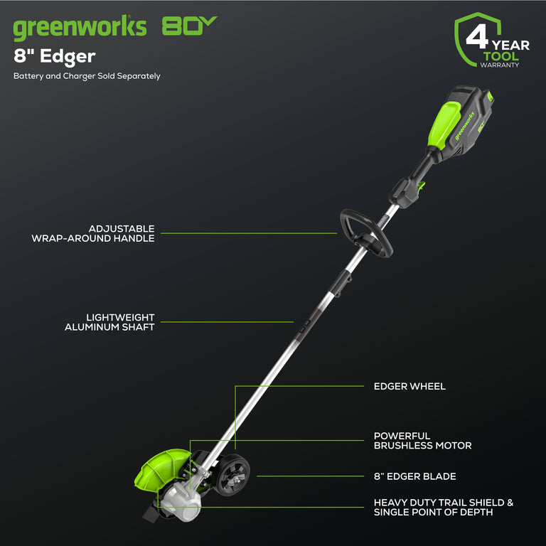 80V 8" Cordless Battery Edger (Tool Only) | Greenworks Tools
