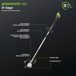40V 8" Cordless Battery Edger W 4.0 Ah Battery & Charger | Greenworks Tools