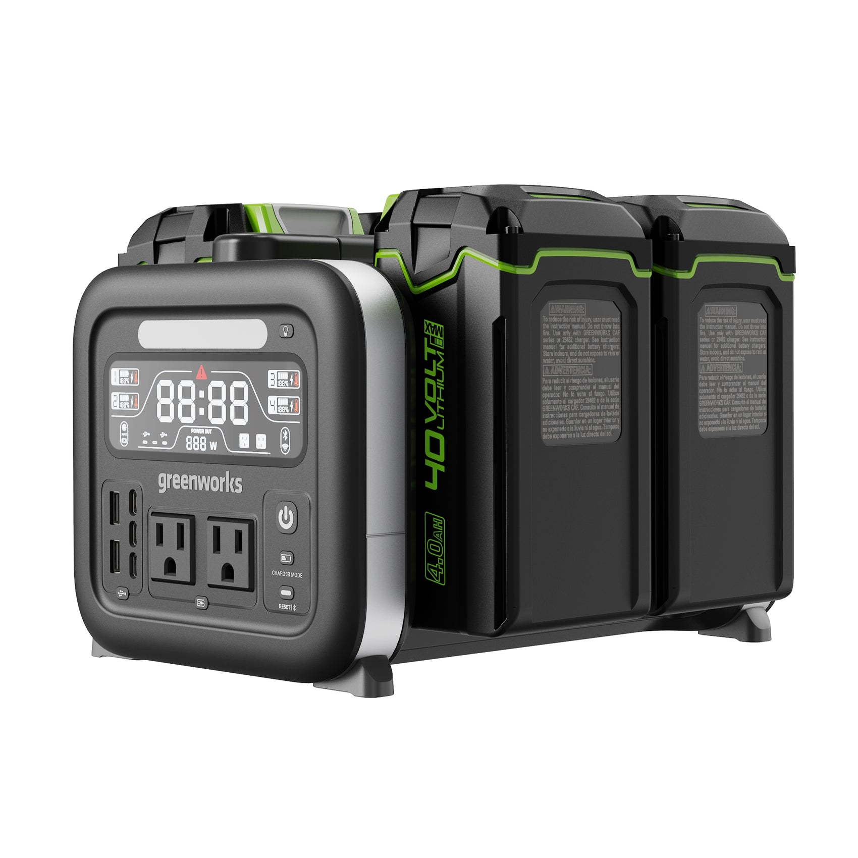 40V 500W 4-Slot Inverter Portable Power Station, (4) 4.0 Ah Batteries
