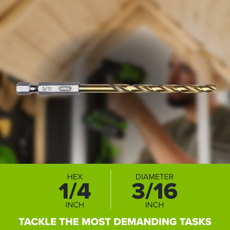 Half Ground 3/16-inch Hex Shank Titanium Drill Bit Set | Greenworks Tools