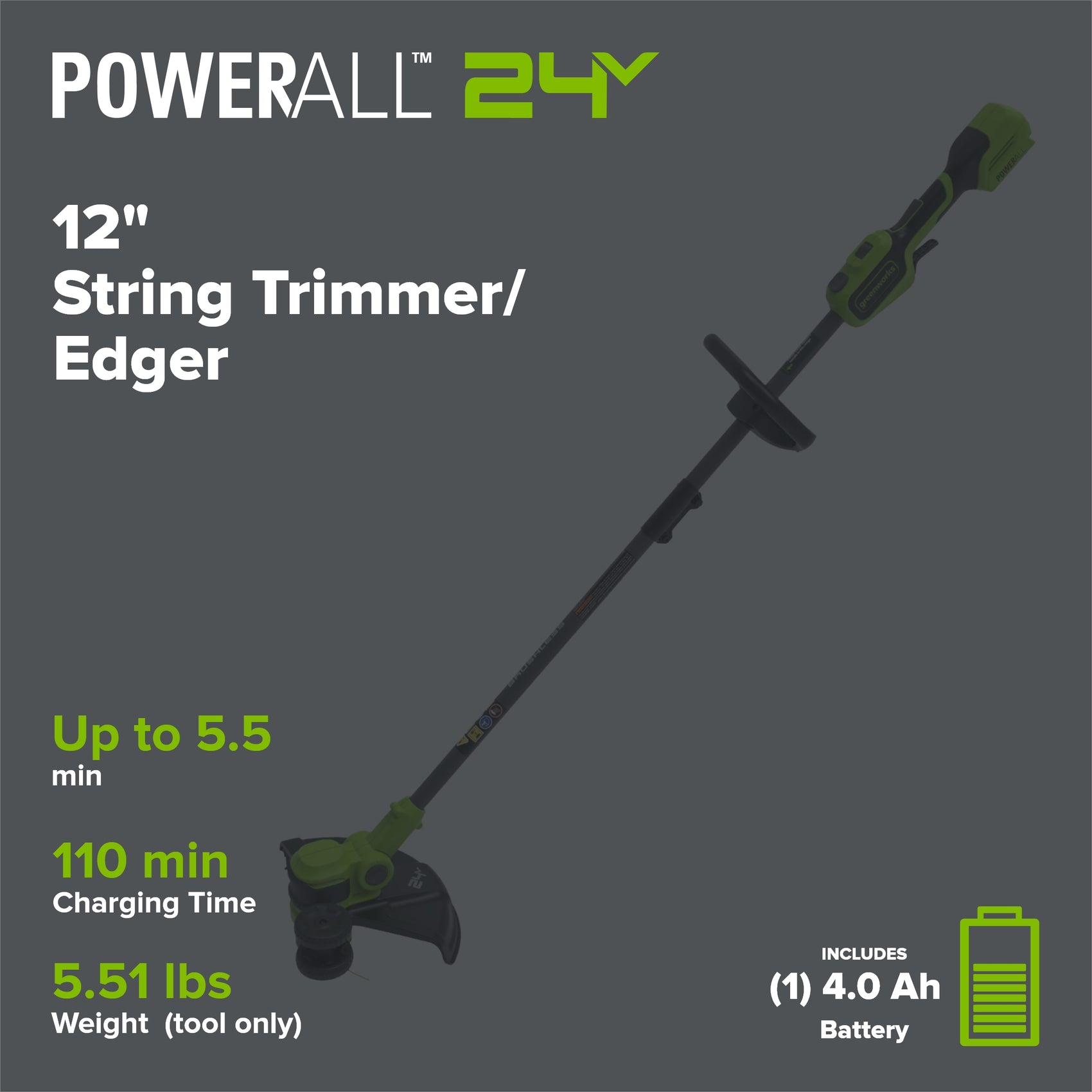 24V 13" Cordless Battery String Trimmer/Edger Kit | Greenworks Tools