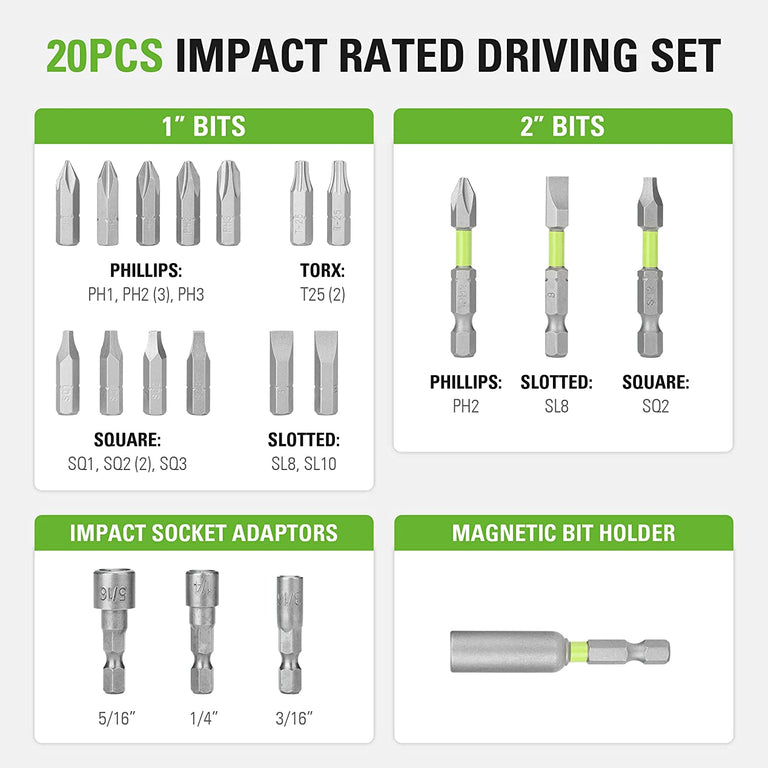 20 Piece Impact Rated Driving Set | Greenworks Tools