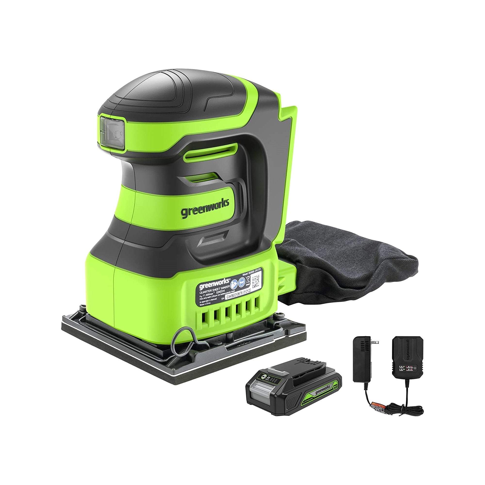 24V Cordless Battery Quarter Sheet Sander W/ 2.0Ah Battery & Charger ...