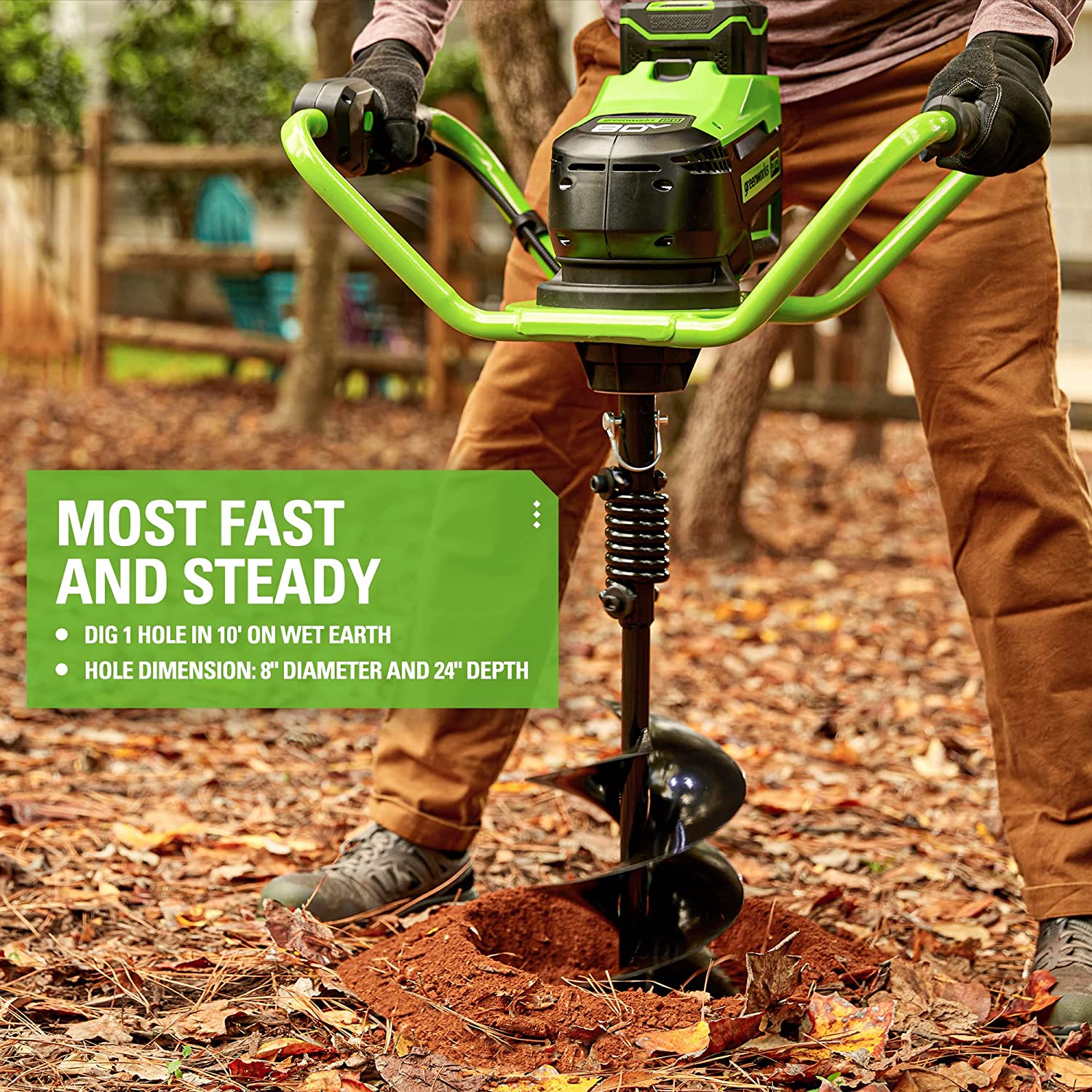 80V Cordless Battery Brushless Earth Auger / Post Hole Digger (Tool ...